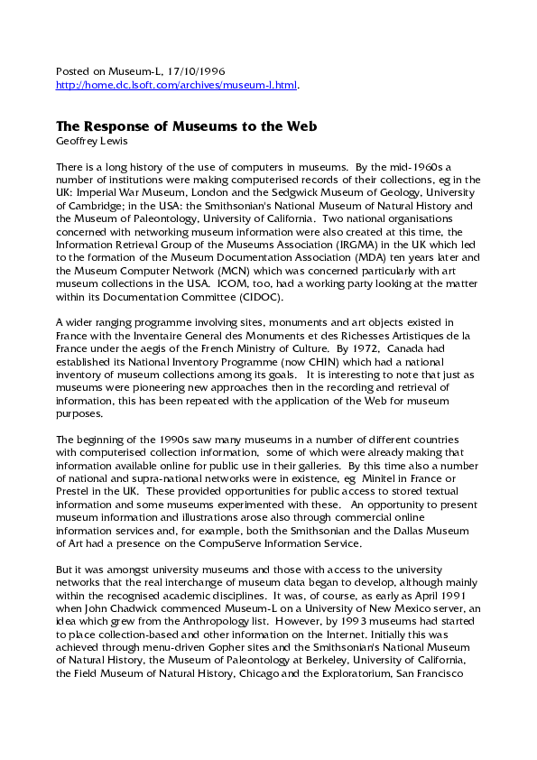 (PDF) THE RESPONSE OF MUSEUMS TO THE WEB