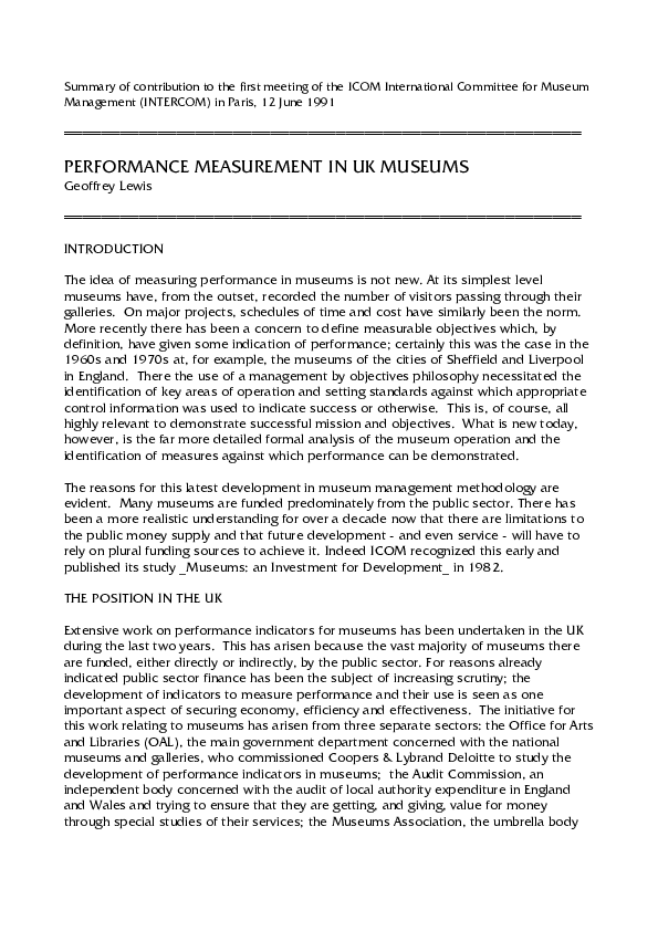 (PDF) PERFORMANCE MEASUREMENT IN UK MUSEUMS