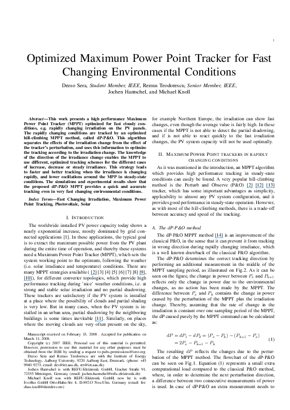 (PDF) Optimized Maximum Power Point Tracker for Fast-Changing Environmental Conditions