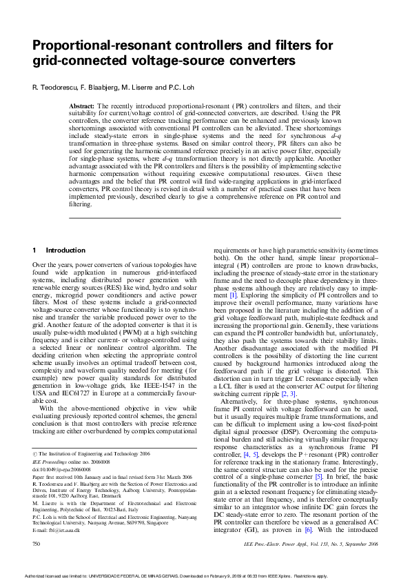 (PDF) Proportional-resonant controllers and filters for grid-connected ...