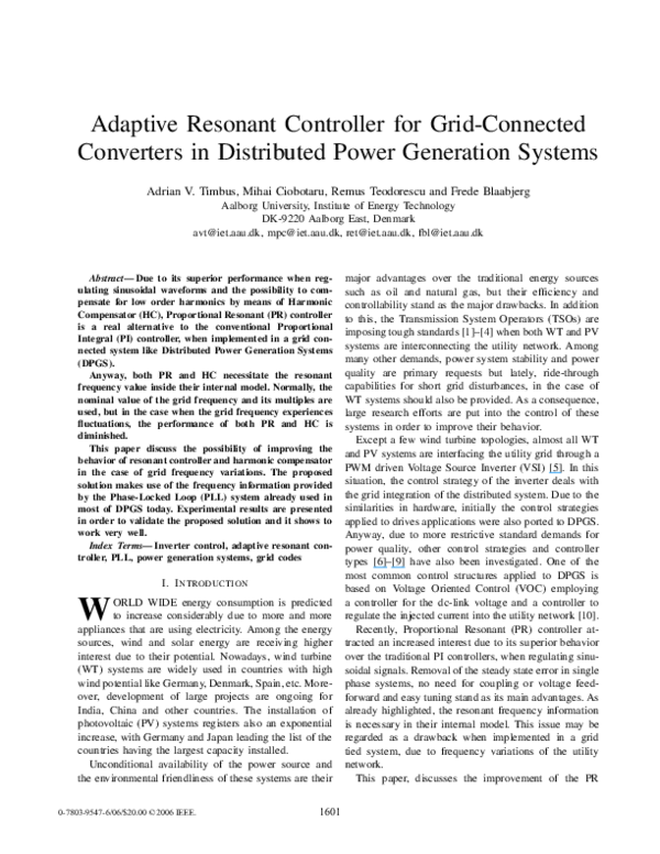 (PDF) Adaptive resonant controller for grid-connected converters in distributed power generation ...