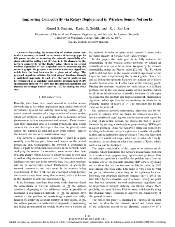 (PDF) Improving connectivity via relays deployment in wireless sensor networks