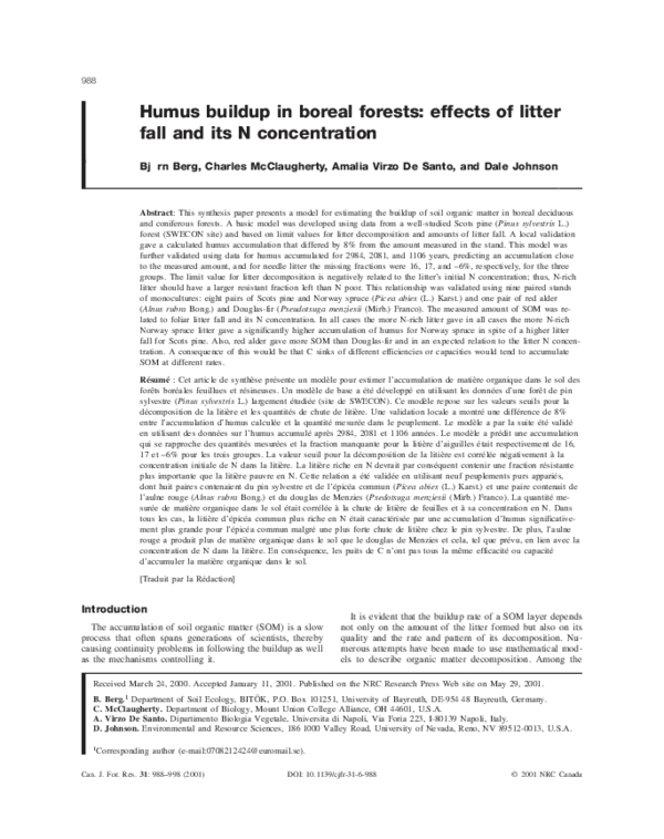 (PDF) Humus buildup in boreal forests: effects of litter fall and its N concentration