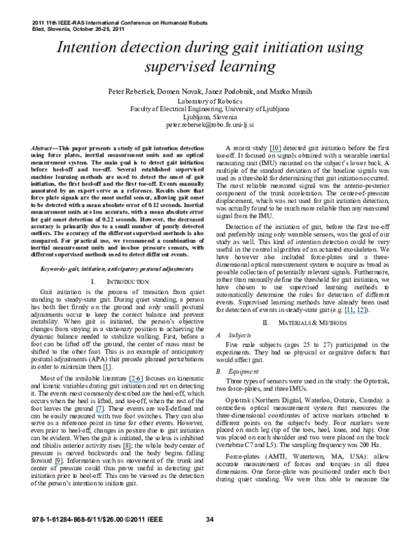 Pdf Gait Intention Detection With Supervised Learning
