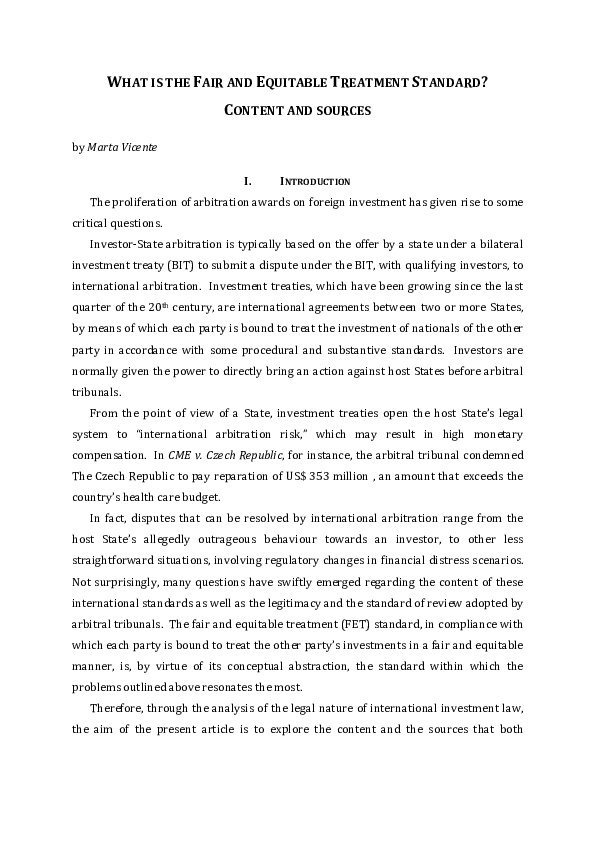 (PDF) WHAT IS THE FAIR AND EQUITABLE TREATMENT STANDARD? CONTENT AND ...