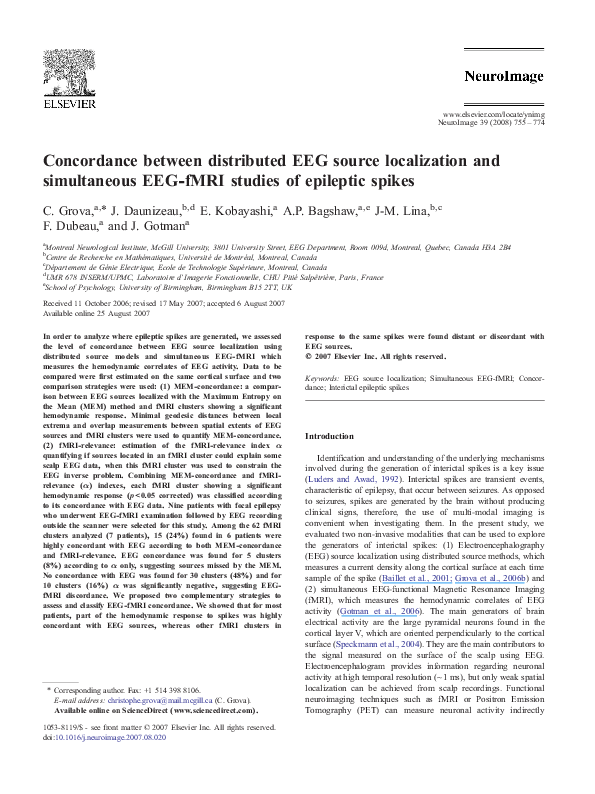 (PDF) Combining EEG and fMRI: A multimodal tool for epilepsy research | Andrew Bagshaw ...