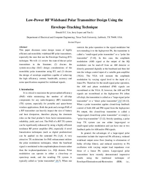 (PDF) Low-power RF wideband polar transmitter design using the Envelope ...