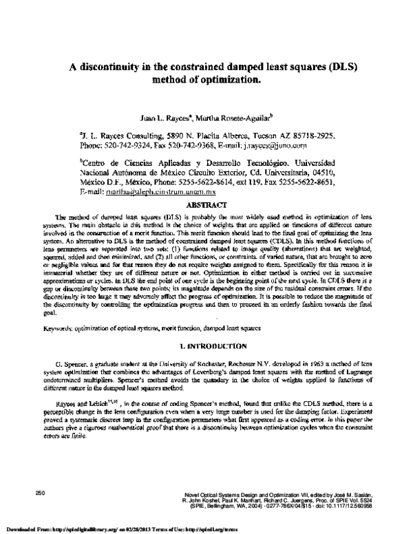 (PDF) A discontinuity in the constrained damped least squares (DLS) method of optimization