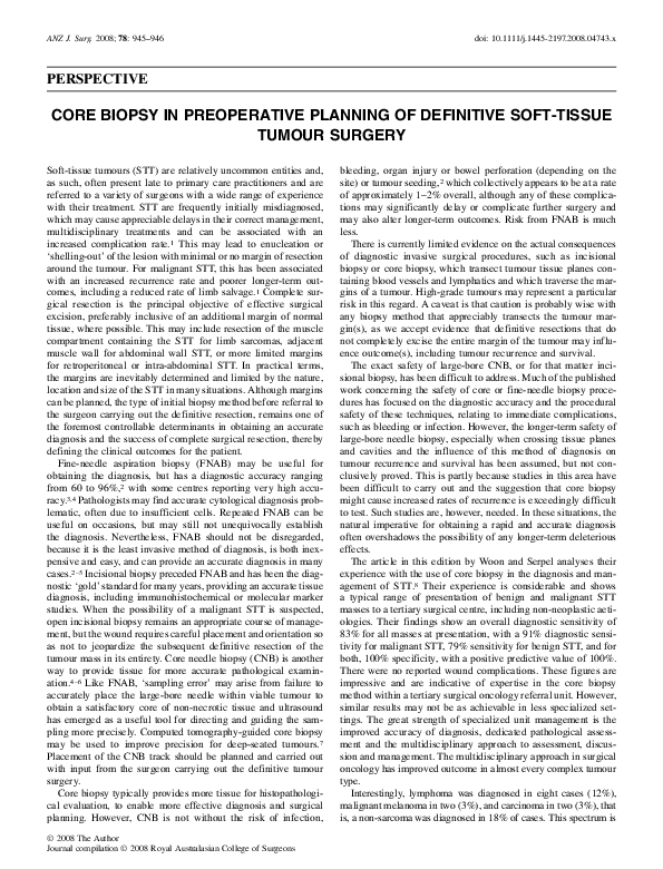 (PDF) CORE BIOPSY IN PREOPERATIVE PLANNING OF DEFINITIVE SOFT-TISSUE ...