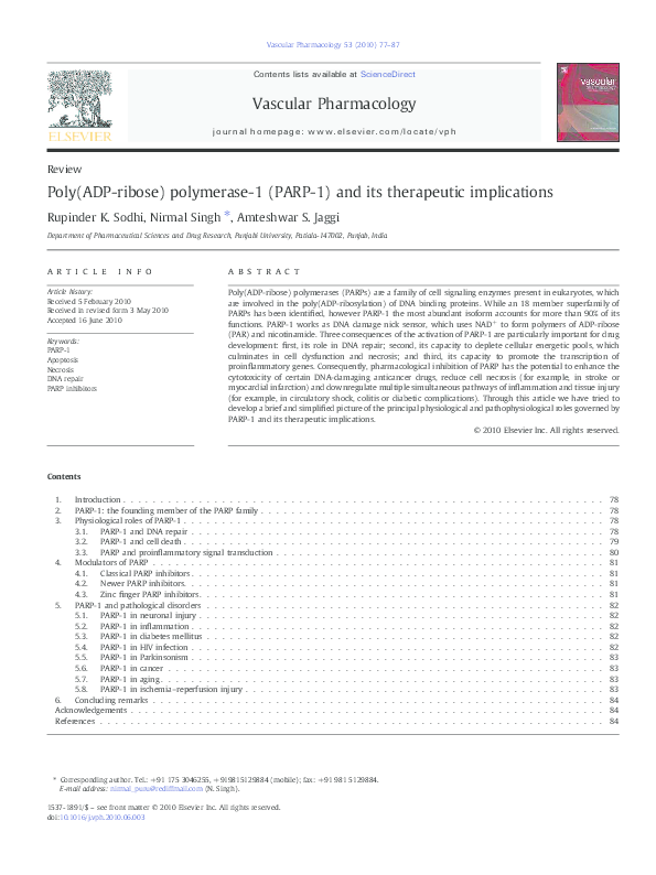 (PDF) Poly(ADP-ribose) polymerase-1 (PARP1) and its therapeutic ...