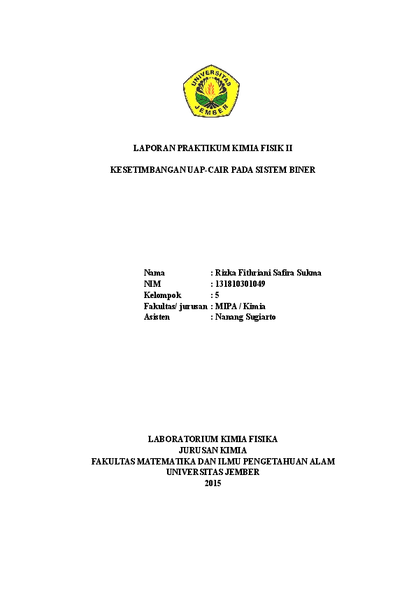 Laporan Praktikum Kimia Fisik Kesetimbangan Uap Cair Pdf Document - Riset
