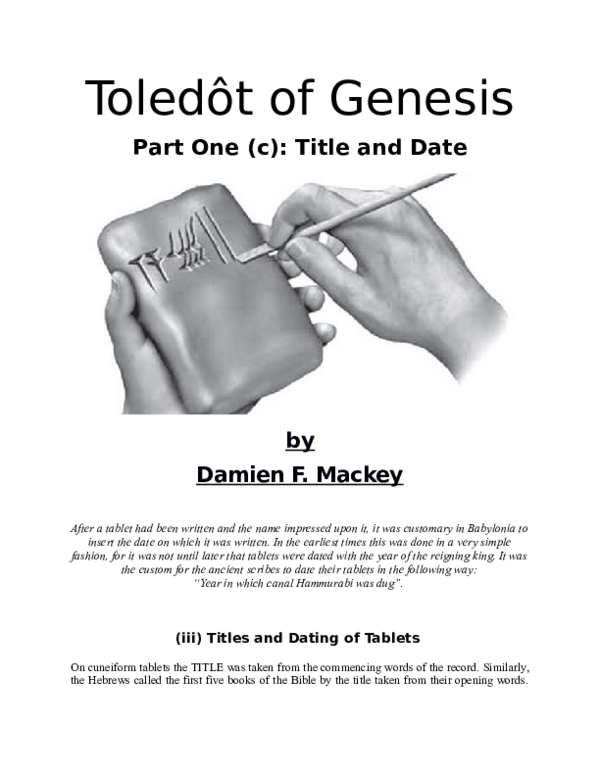 (DOC) Toledôt of Genesis. Part One (c): Title and Date