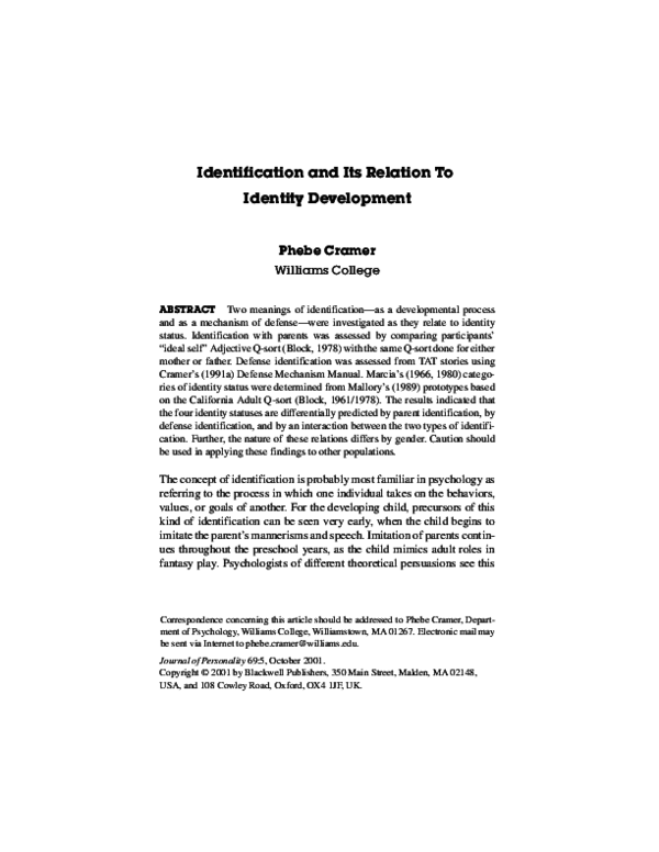 (PDF) Identification and Its Relation To Identity Development