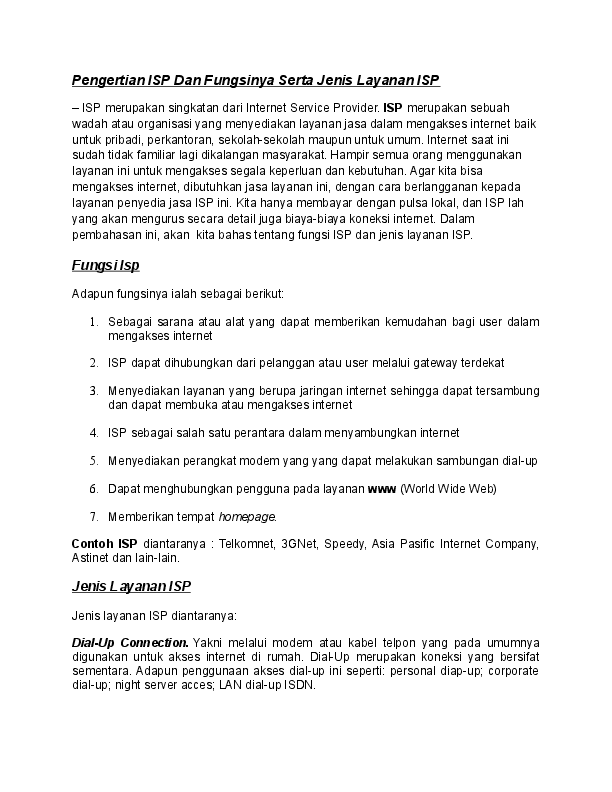 (DOC) Pengertian ISP Dan Fungsinya Serta Jenis Layanan ISP