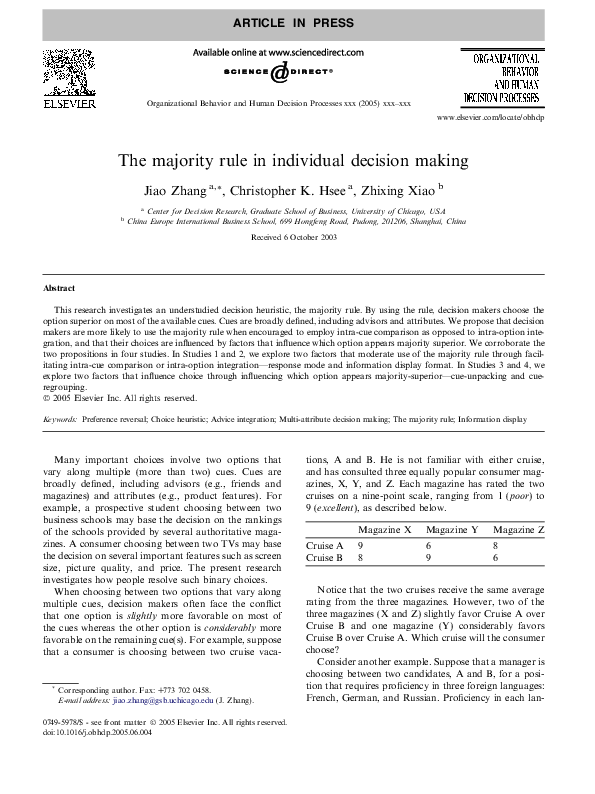 (PDF) The majority rule in individual decision making
