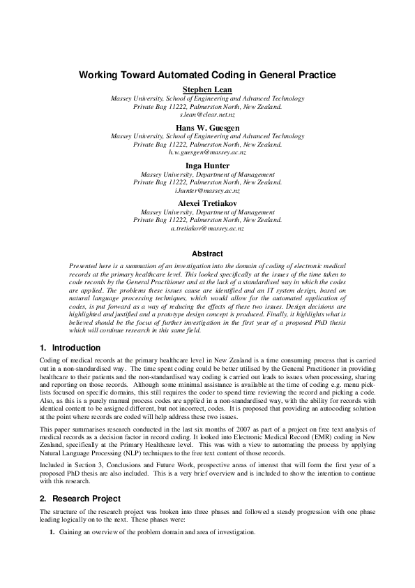 (PDF) Working Toward Automated Coding in General Practice