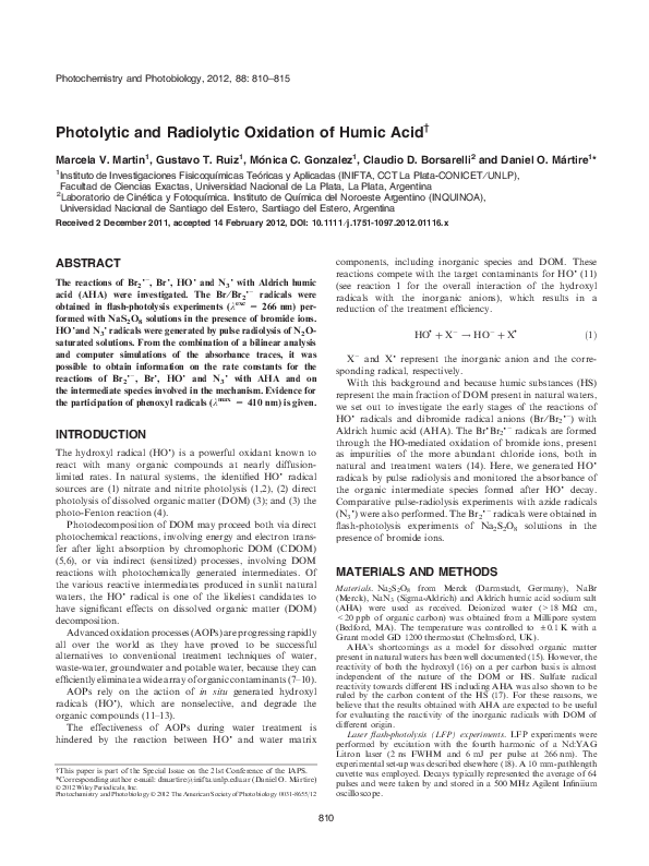 (PDF) Photolytic and Radiolytic Oxidation of Humic Acid†
