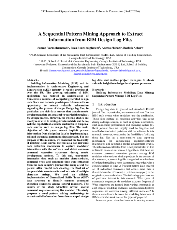 Pdf A Sequential Pattern Mining Approach To Extract Information From Bim Design Log Files