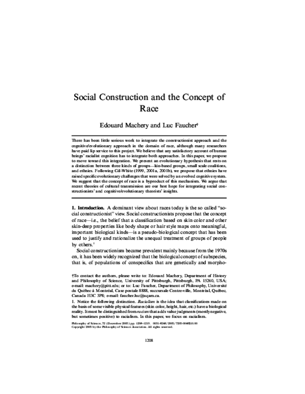 (PDF) Social Construction and the Concept of Race