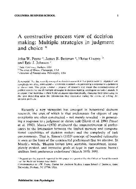 (PDF) A constructive process view of decision making: Multiple ...