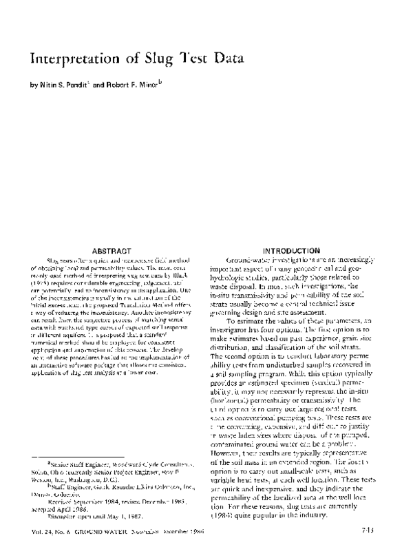(PDF) Interpretation of Slug Test Data