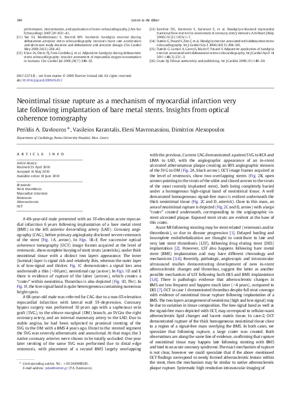 (PDF) Neointimal tissue rupture as a mechanism of myocardial infarction ...