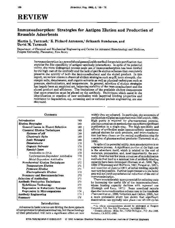 (PDF) Immunoadsorption: strategies for antigen elution and production ...