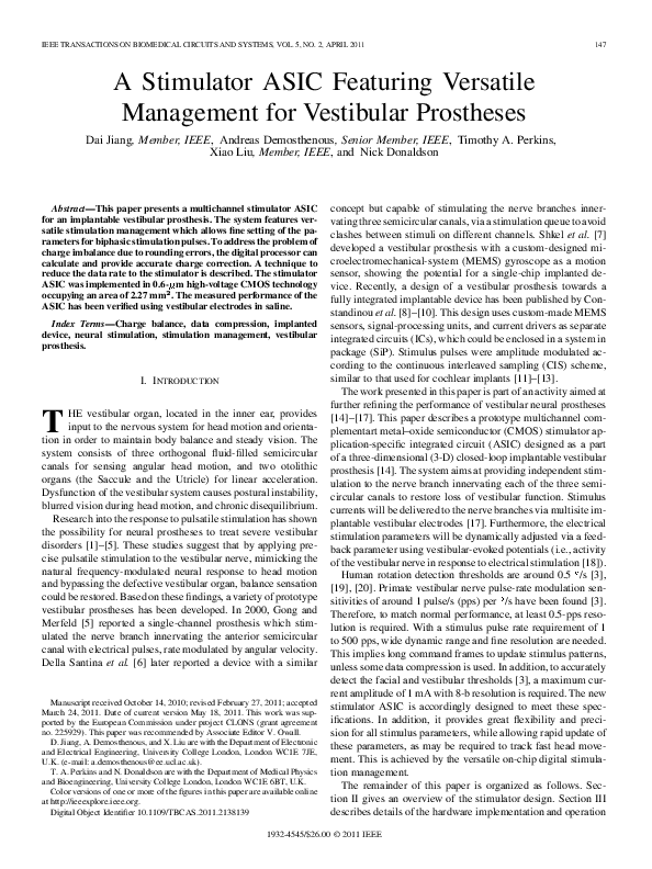 (PDF) A Stimulator ASIC Featuring Versatile Management for Vestibular ...