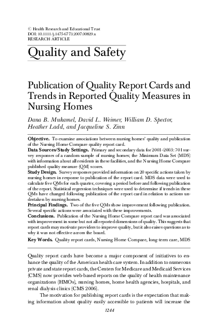 (PDF) Publication of Quality Report Cards and Trends in Reported ...