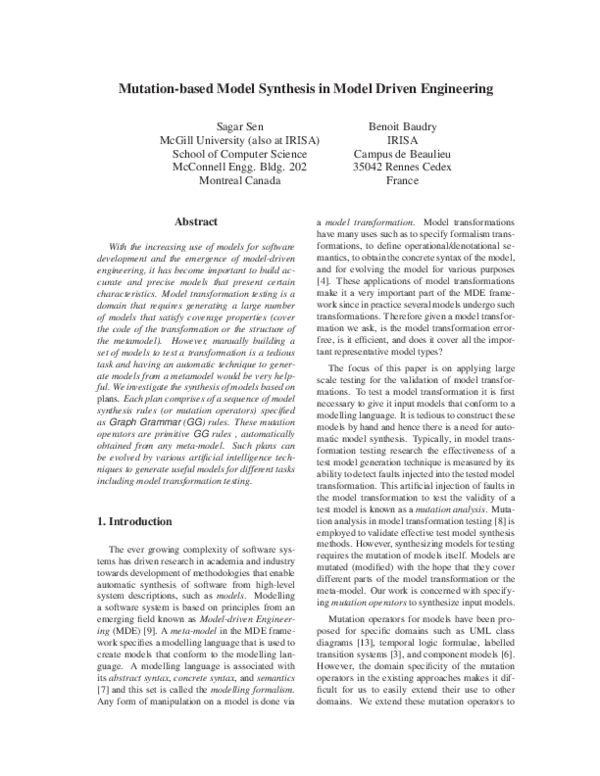 Pdf Mutation Based Model Synthesis In Model Driven Engineering