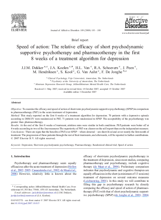 (PDF) Speed of action: The relative efficacy of short psychodynamic ...