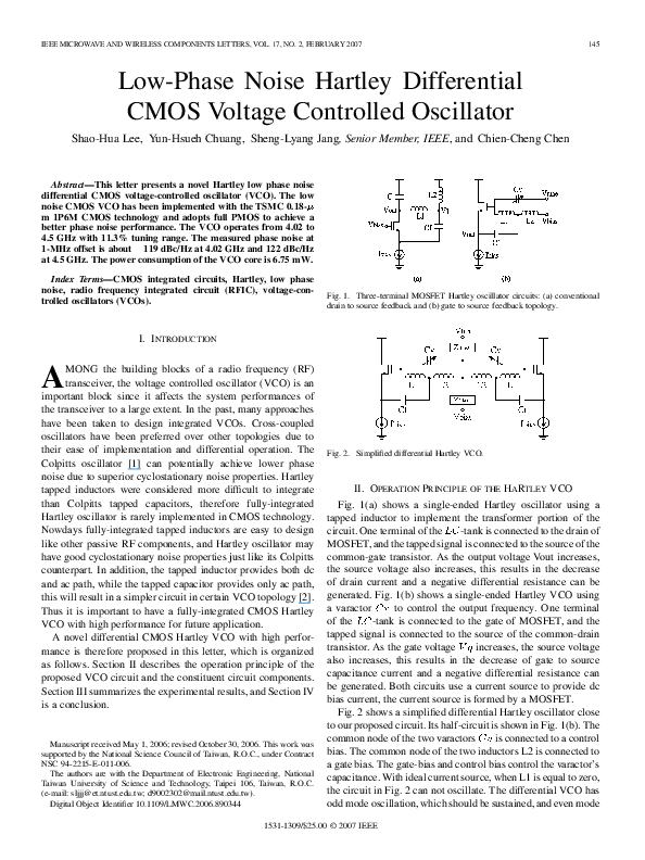 (PDF) Low-Phase Noise Hartley Differential CMOS Voltage Controlled Oscillator