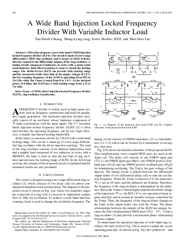 (PDF) A Wide Band Injection Locked Frequency Divider With Variable ...