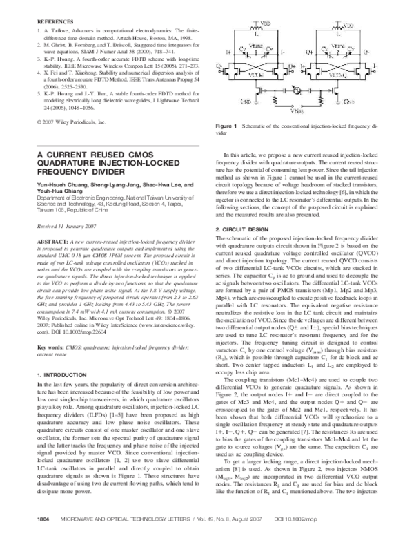 (PDF) A current reused CMOS quadrature injection-locked frequency divider
