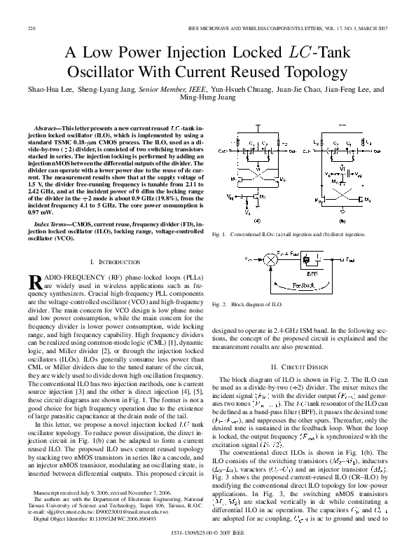 (PDF) A transformer-coupled LC-tank injection locked frequency divider ...