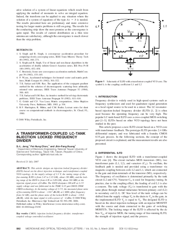(PDF) A transformer-coupled LC-tank injection locked frequency divider ...