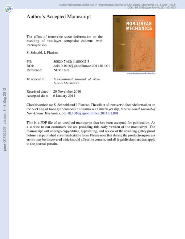 (PDF) The effect of transverse shear deformation on the buckling of two-layer composite columns ...