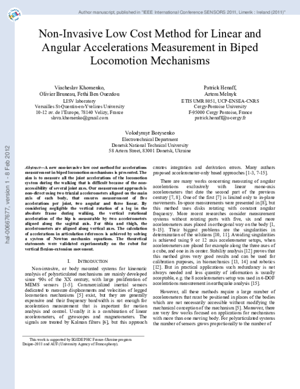 Pdf Cost Effective Method For Measuring Joint Accelerations
