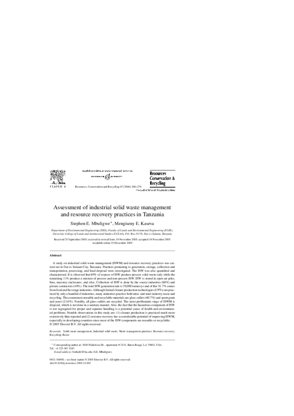 (PDF) Assessment of industrial solid waste management and resource ...