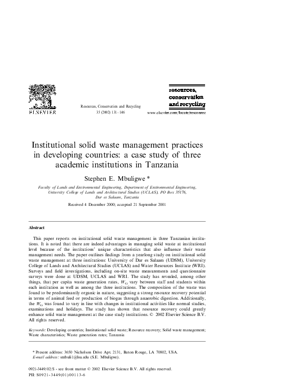 (PDF) Institutional solid waste management practices in developing ...