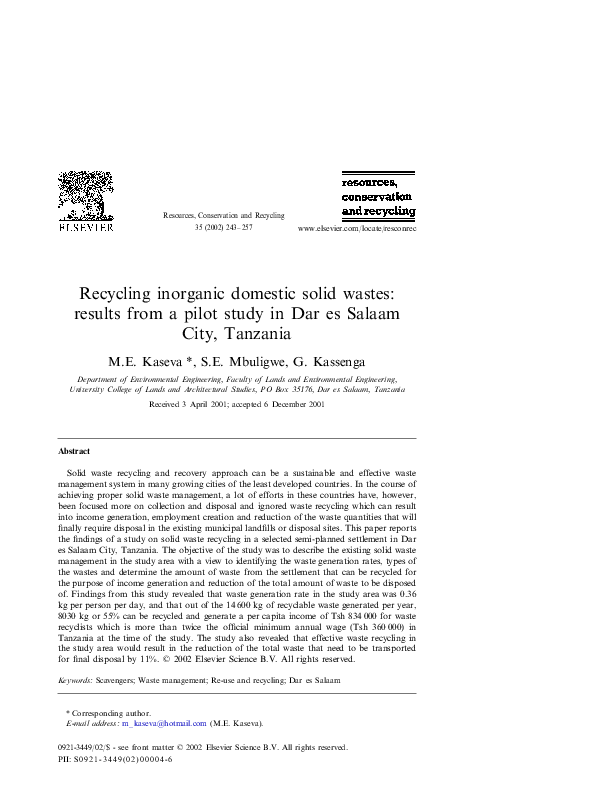 (PDF) Recycling inorganic domestic solid wastes: results from a pilot ...