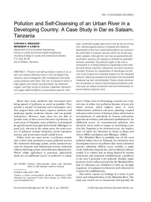 (PDF) Pollution and Self-Cleansing of an Urban River in a Developing ...