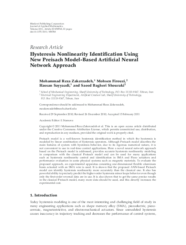 (PDF) Hysteresis Nonlinearity Identification Using New Preisach Model-Based Artificial Neural ...