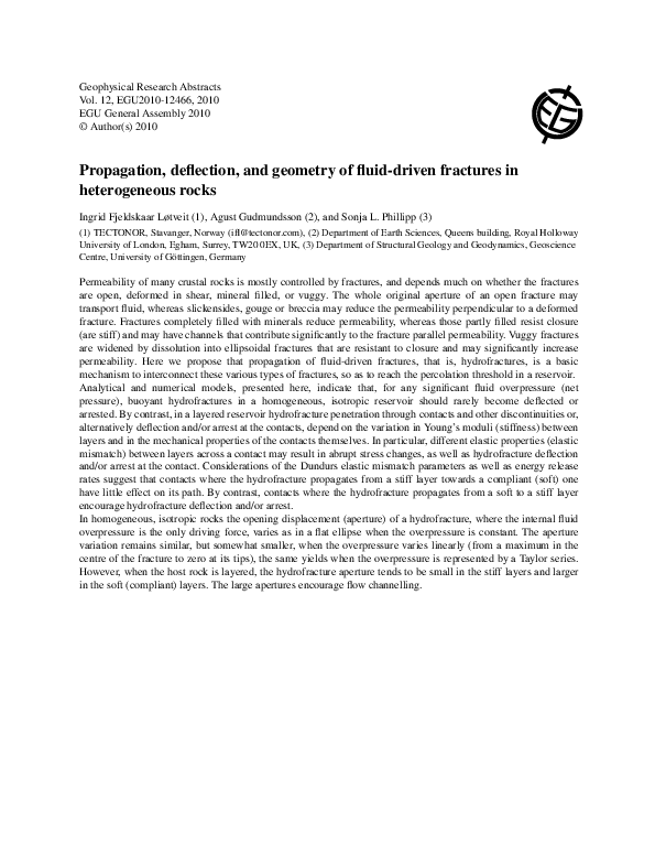 Pdf Propagation Deflection And Geometry Of Fluid Driven Fractures In Heterogeneous Rocks