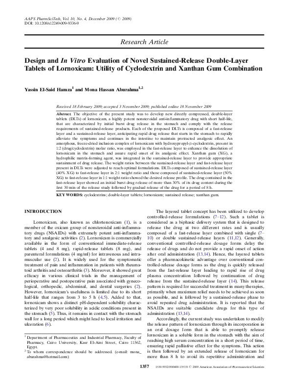 Pdf Design And In Vitro Evaluation Of Novel Sustained Release Matrix