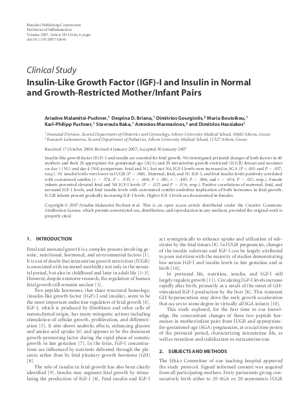 (PDF) Insulin-Like Growth Factor (IGF)-I and Insulin in Normal and ...