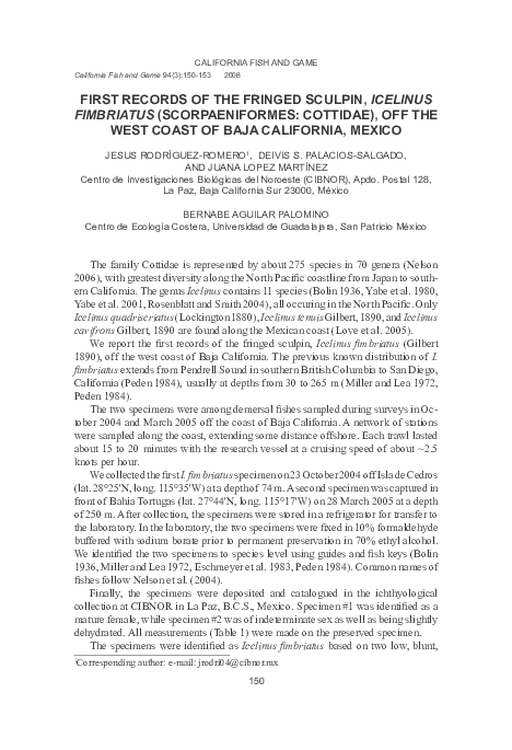 (PDF) First record of the fringed sculpin, Icelinus fimbriatus ...