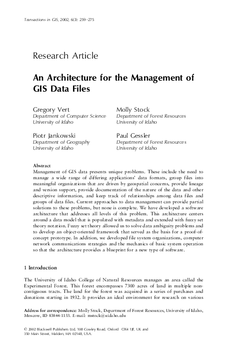 (PDF) An Architecture for the Management of GIS Data Files