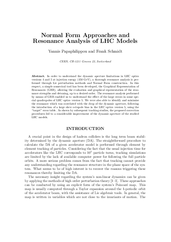 (PDF) Normal form approaches and resonance analysis of LHC models