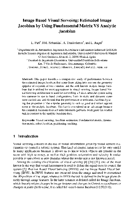 (PDF) Image based visual servoing: Estimated image Jacobian by using fundamental matrix VS ...